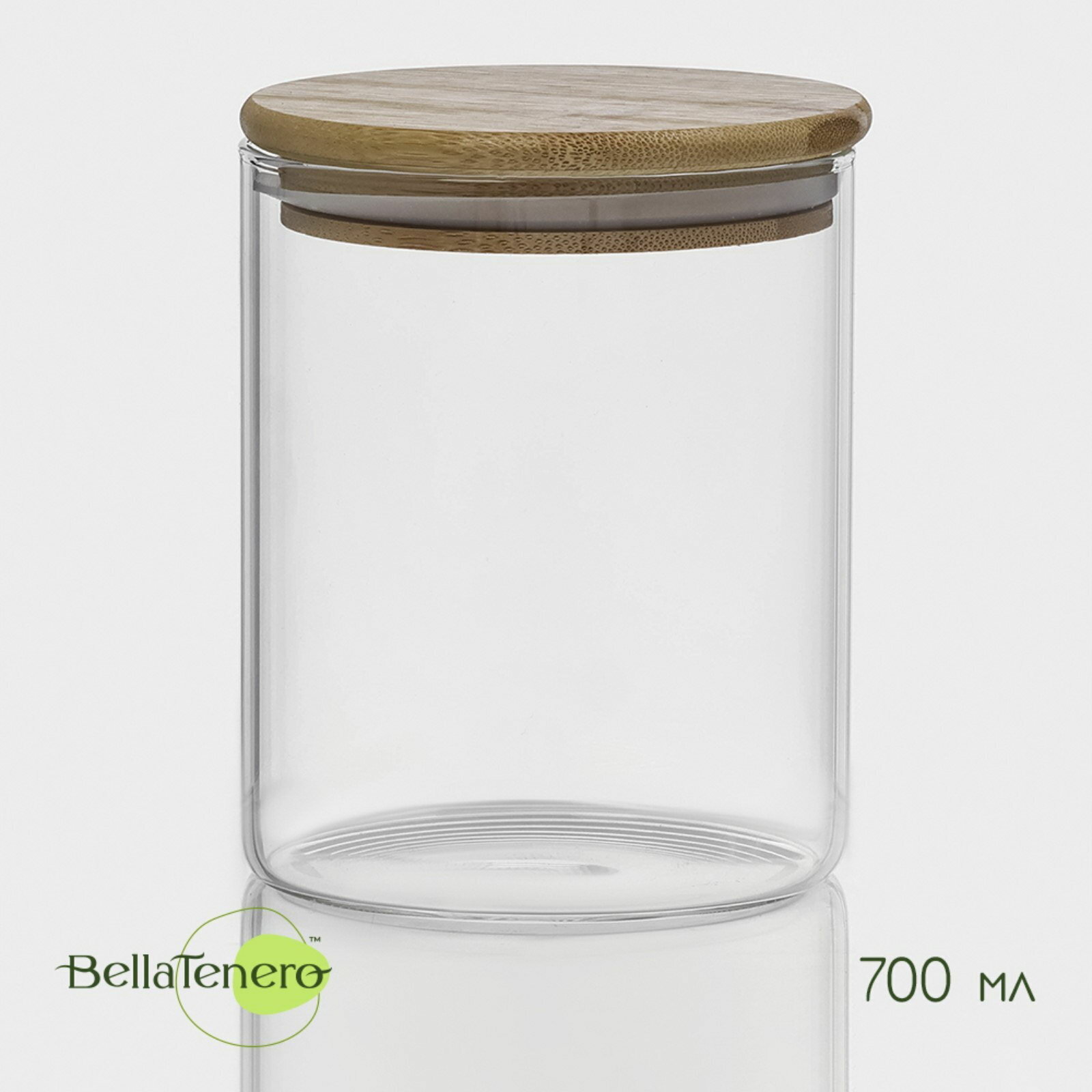 Банка для сыпучих продуктов "Эко", 700 мл, 10x12.5 см, с бамбуковой крышкой, стекло, прозрачная