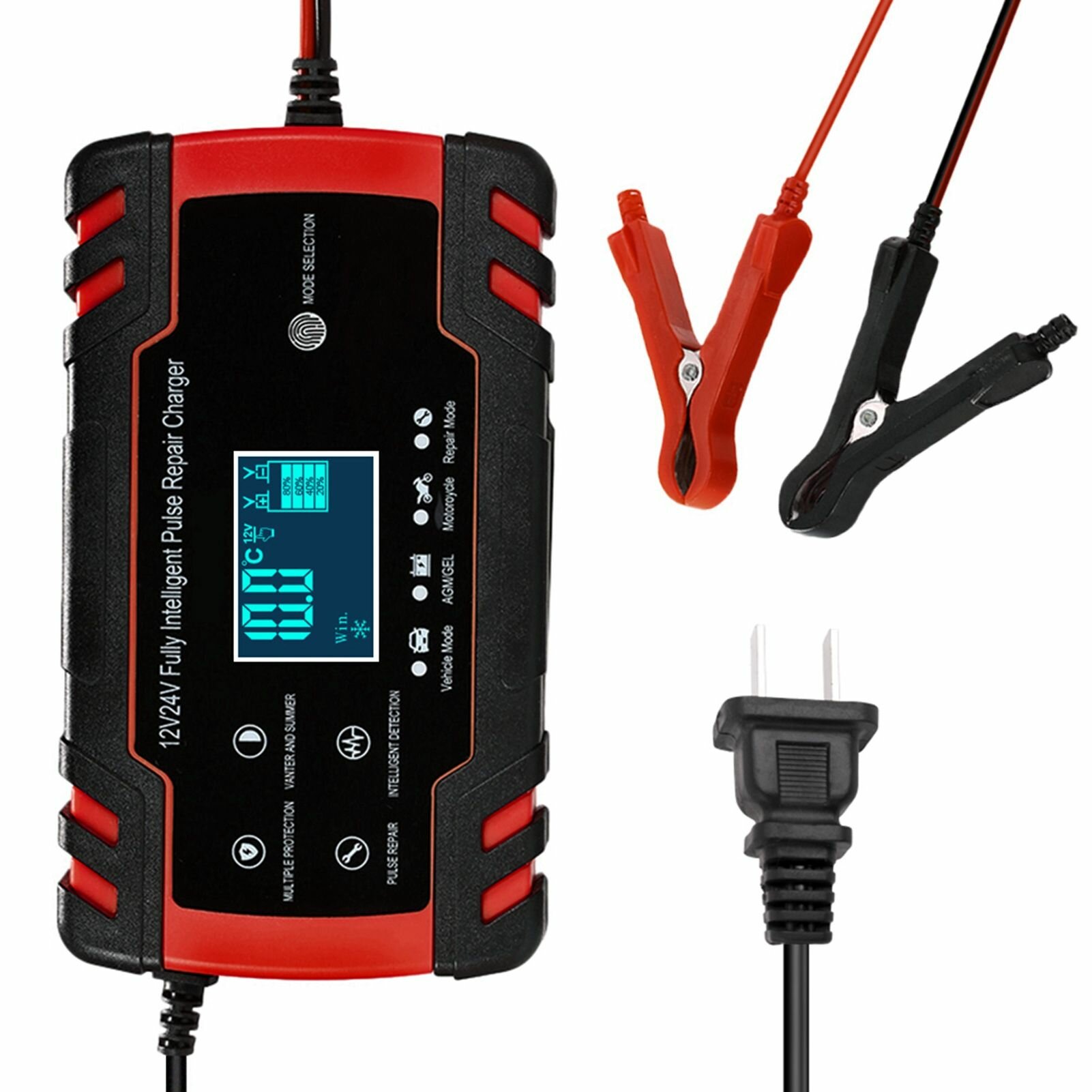 3-ступенчатое интеллектуальное зарядное устройство с ЖК-дисплеем, автоматической зарядкой, быстрой и безопасной для автомобилей, мотоциклов и других аккумуляторов