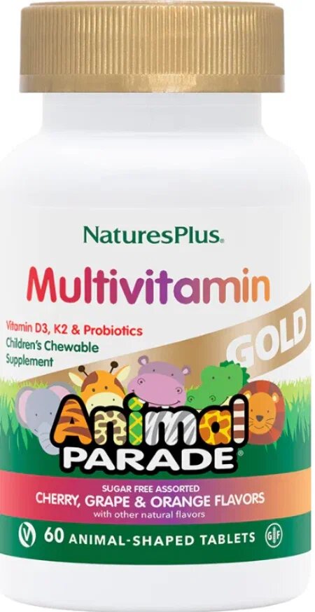 NaturesPlus Натура Плюс Мультивитамины для детей ассорти 60 таблеток, Animal Parade Gold Assorted Chewable 60 tabs