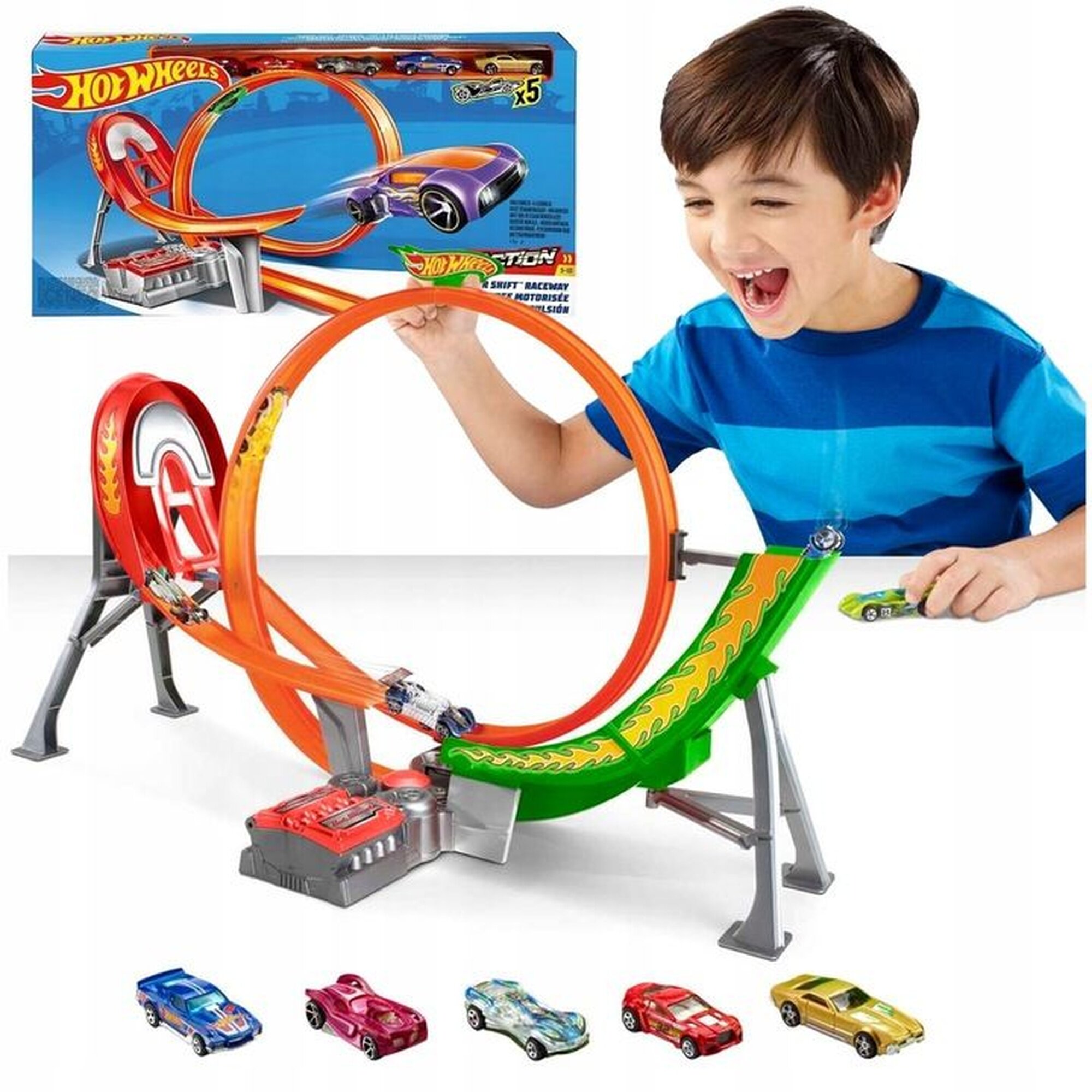 Игрушечный трек Hot Wheels CAR TRACK LOOP - Моторизованная кольцевая трасса Хот Вилс с 5 машинками FCF18