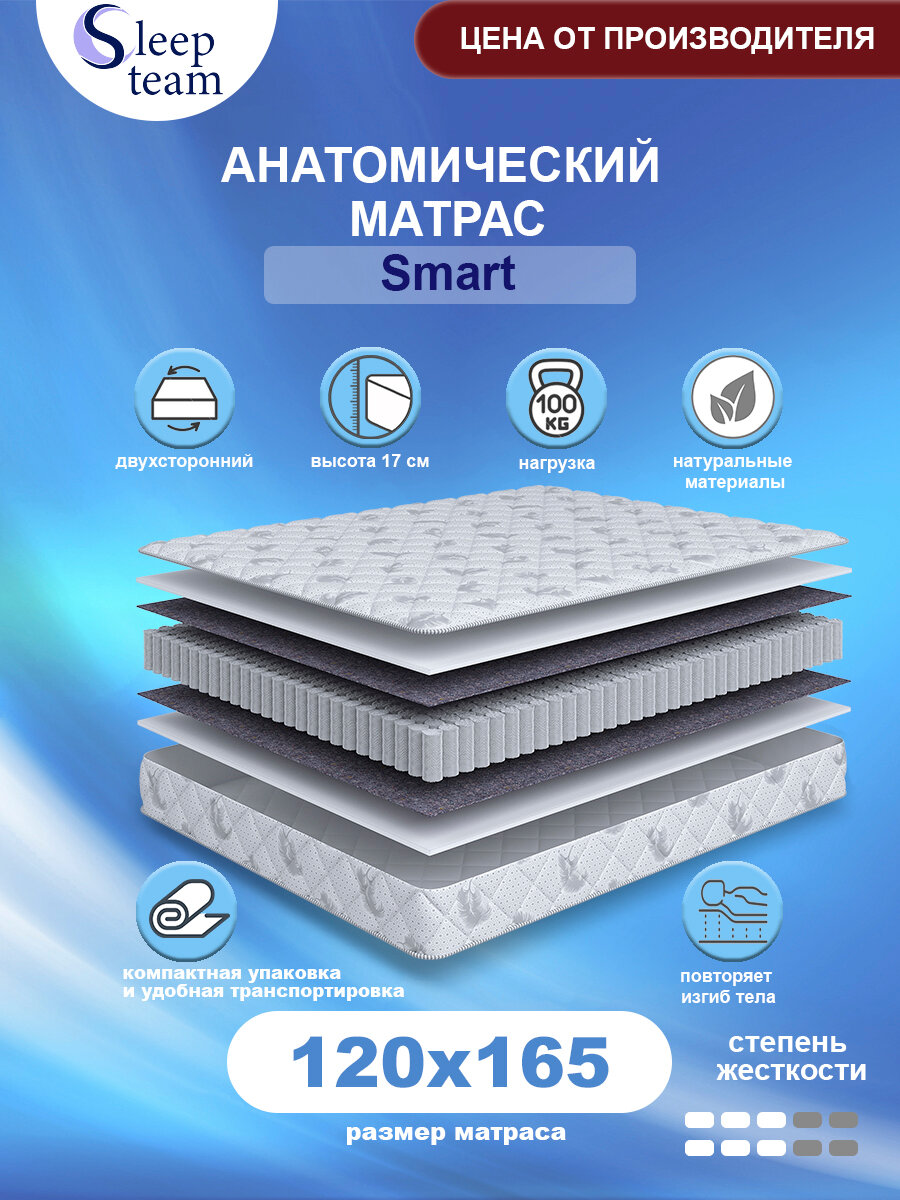 Матрас SleepTeam Smart 120х165, пружинный, высота 17 см, односпальный
