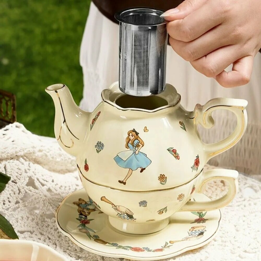 Чайный сервиз "Алиса в Стране Чудес", на 1 персону, фарфор, 600мл