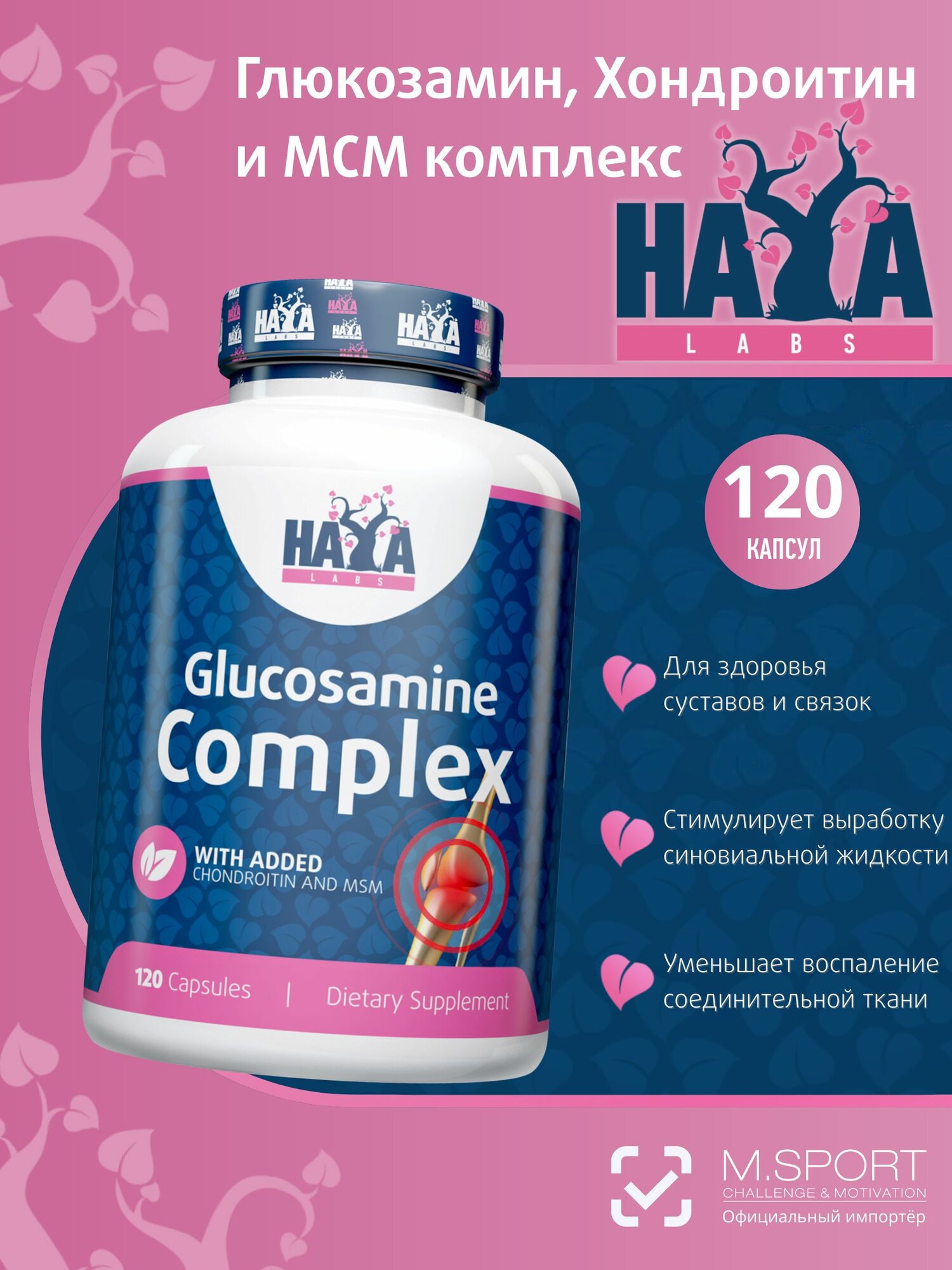 Haya Labs Глюкозамин, Хондроитин и МСМ 120 капсул