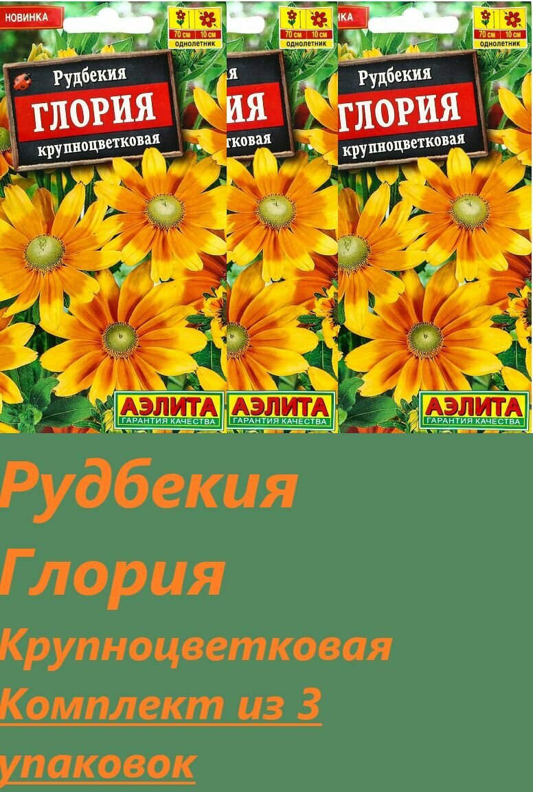 Семена цветов Рудбекия "Глория" крупноцветковая, ц/п, 0,05 г, однолетник, 3 упаковки