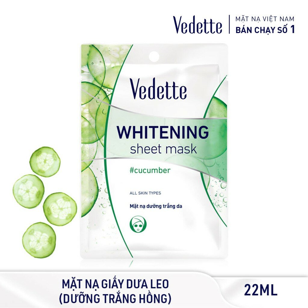 Whitening Sheet Mask маска для лица с огурцом тканевая Vedette — увлажнение и свежесть кожи