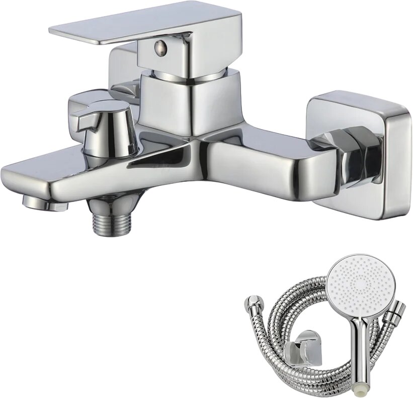 Смеситель для ванны с душем WesnaArt Narcis NAR06-310-25201 с душевым гарнитуром, настенный, однорычажный, хром, глянцевый, латунный, с керамическим картриджем