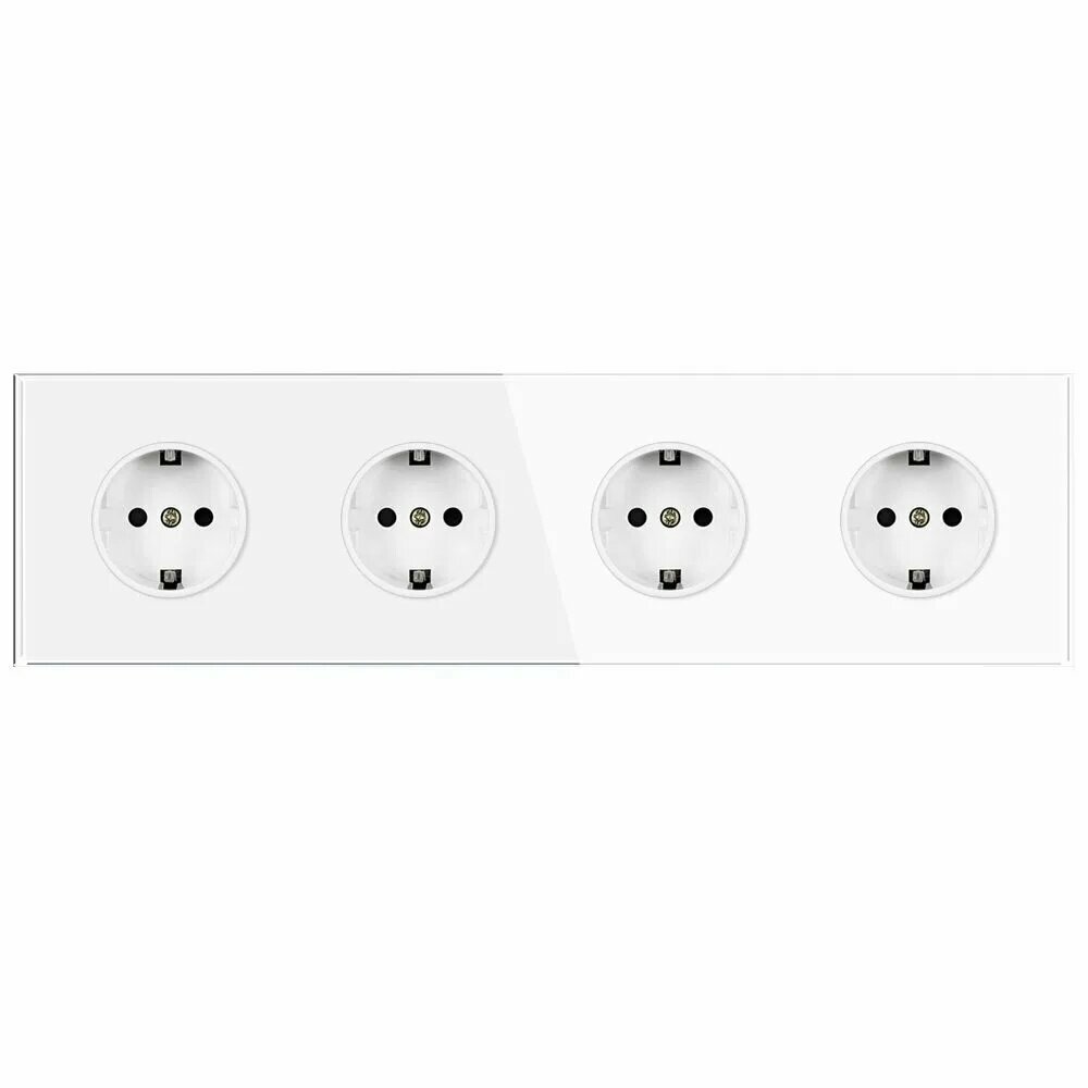 Розетка четверная встраиваемая электрическая, 4 поста 16А, рамка 295х82мм стекло, цвет белый