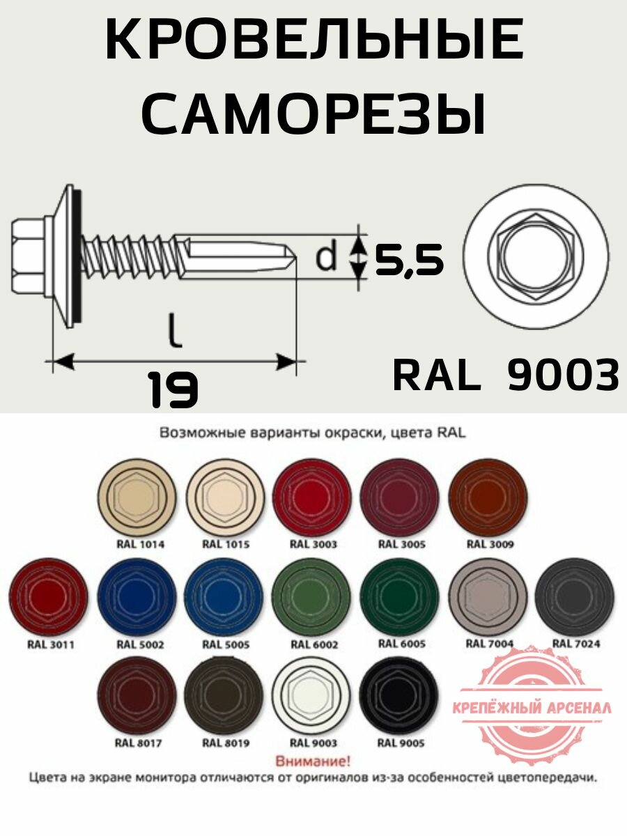 Саморез кровельный 5,5*19 RAL 9003 белый 100 шт.