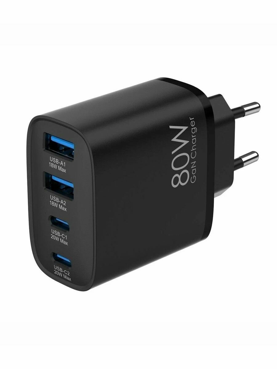 Сетевое зарядное устройство Mivo MP-400Q 80W, 2хUSB 2хType-C, 4A, черный