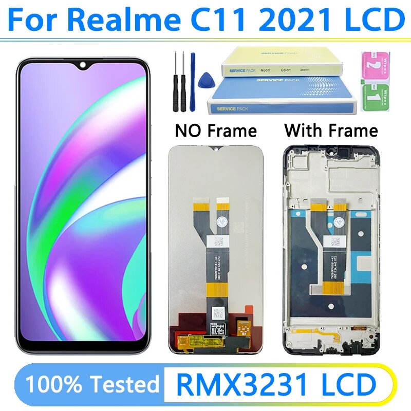 6,52-дюймовый дисплей для Oppo Realme C11 (2021), ЖК-экран, сенсорная панель, дигитайзер для Realme C11 2021, ЖК-экран RMX3231 Black With Frame