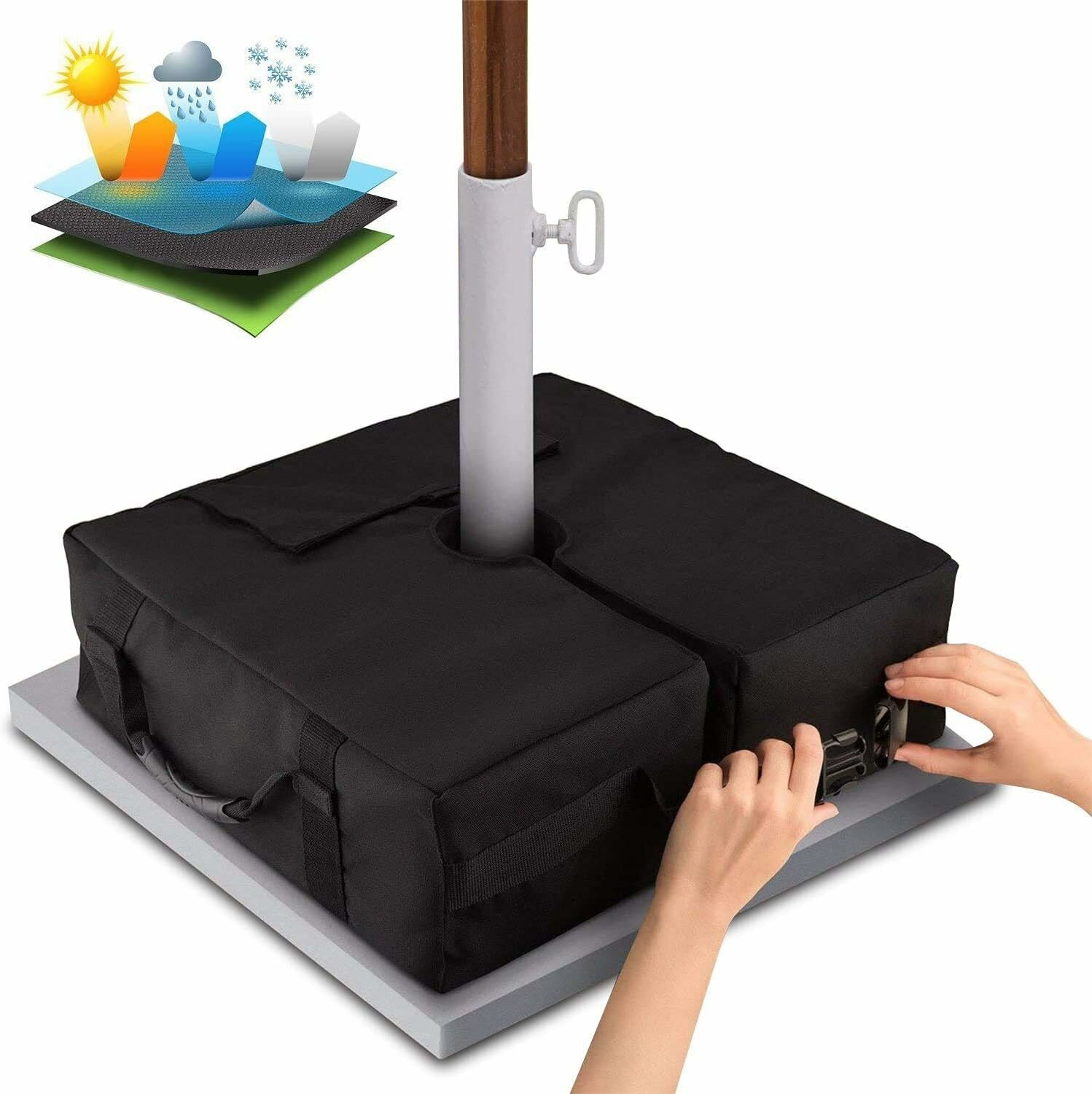 Утяжеляющий мешок для основания зонта. Мешки с песком, устойчивые к погодным условиям и ультрафиолетовому излучению, вмещают до 110 фунтов песка и подходят для любого основания зонта для улицы (квадратного)