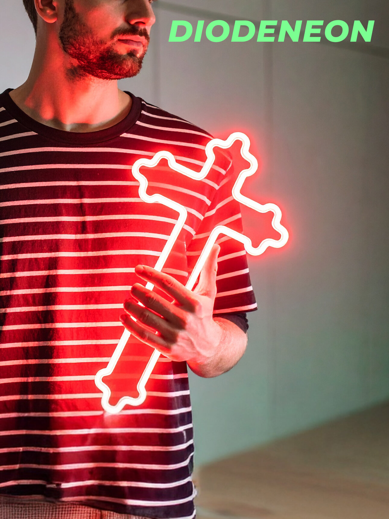 Неоновый светильник на стену, ночник с регулятором яркости "Крест" красный