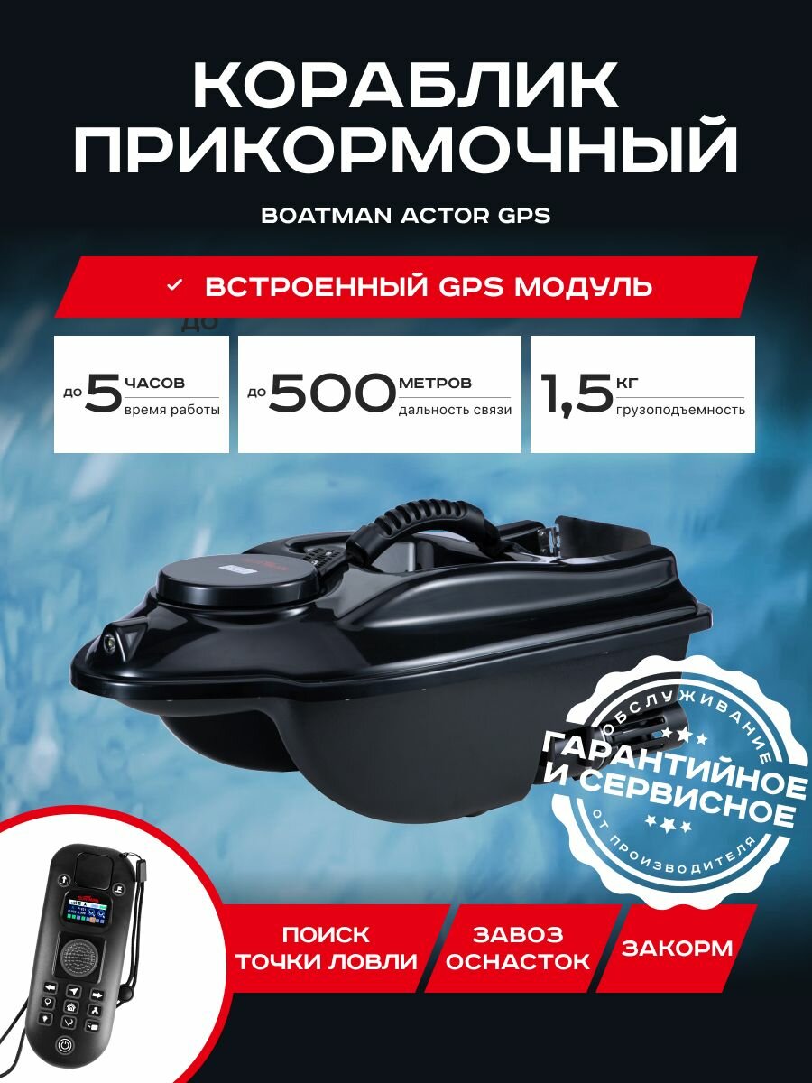 Кораблик прикормочный для рыбалки Boatman Actor GPS Black (с встроенным GPS)