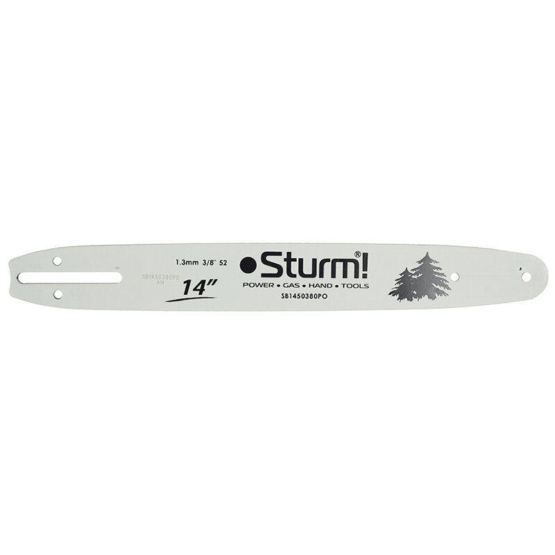 Шина 14" STURM SB1450380PO (1.3мм-3/8", 52зв) Длина шины - 14" / 35 см Количество звеньев - 52 Толщина звеньев - 1,3 мм