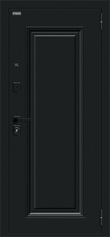 BRAVO Дверь входная 205*86 Bravo R Флэш МФ/SBlack, Букле черное/White Silk, Правое с зеркалом 205*86