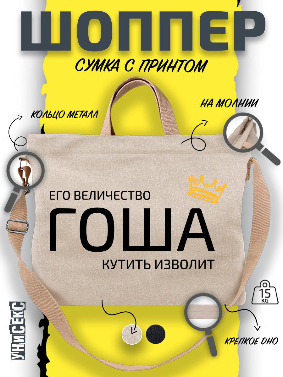 Сумка  шоппер y2k через плечо имя Георгий Гоша с короной
