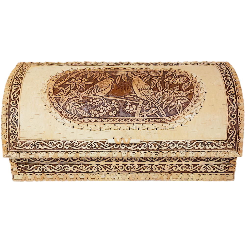 Хлебница из бересты ручной работы "Птички в рябине"