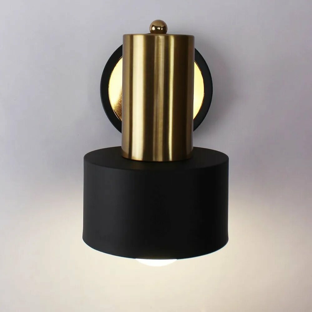 Светильник настенный Outframe, бра настенный светильник с выключателем, цоколь Е27, плафон прямой, черный с золотом