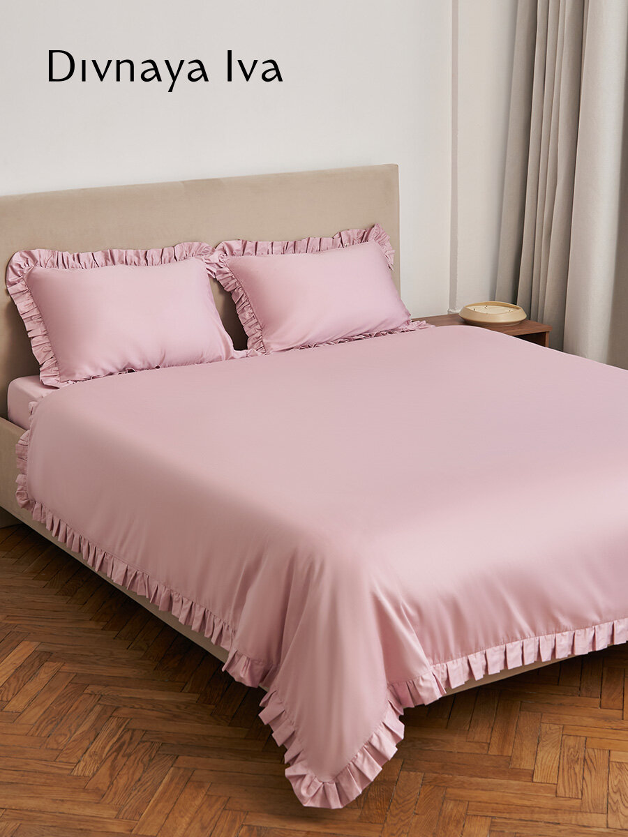 Комплект однотонных наволочек из сатина с рюшами, 60х60 см ( 2 шт.), Divnaya Iva ( Дивная Ива)