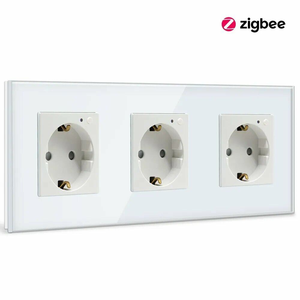 Розетка Умная Zigbee одинарная с USB и type-C входами, быстрая зарядка 20W, мониторинг потребления, поддержкой Яндекс Алисой, рамка стекло Белая