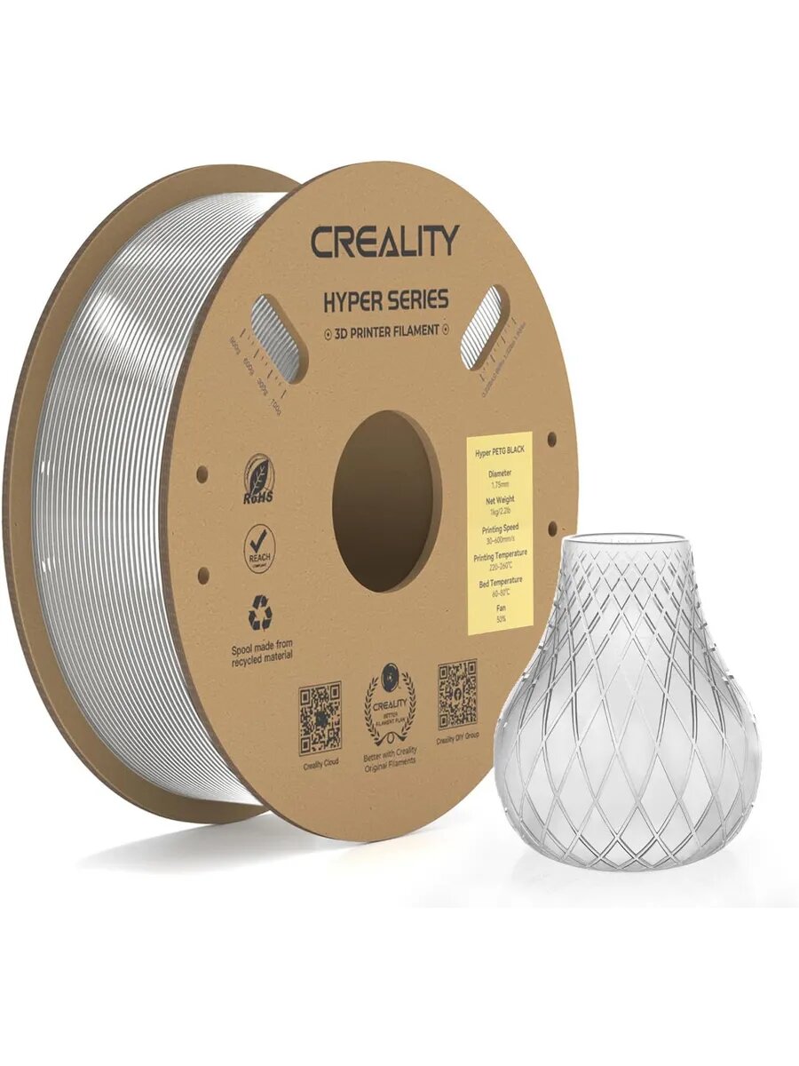 Филамент Creality Hyper PETG 1.75 мм, 1 кг, для 3D-принтера, точность ±0.02 мм, Прозрачный