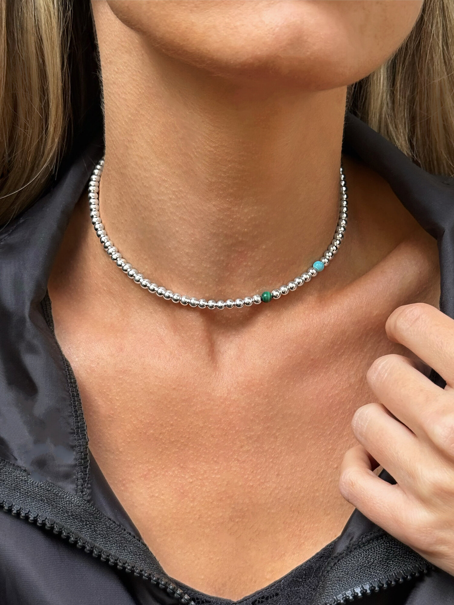 Колье, серебро, 925 проба, говлит, малахит