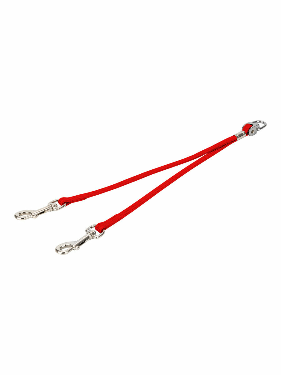 Сворка поводок для двух собак регулируемая с вертлюгом, длина 32 см, лента-чулок ширина 8 мм, красная, ZooOne, 79-0029