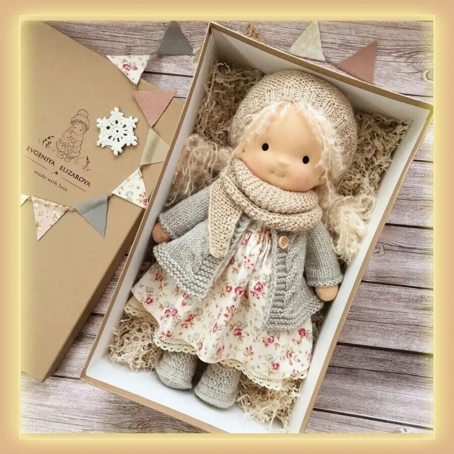 Waldorfdoll Кукла для девочки мягкая с одеждой текстильная тряпичная с длинными волосами интерьерная ручной работы