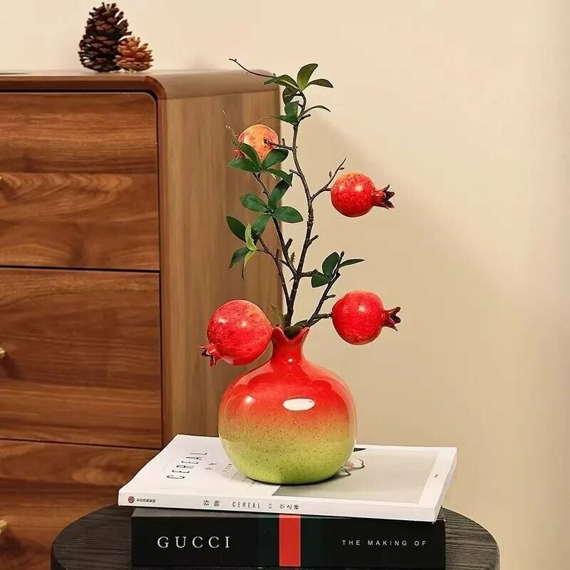 Керамическая ваза-декор в оригинальной форме граната, настольное художественное украшение, 13×13×15 см, 1 шт