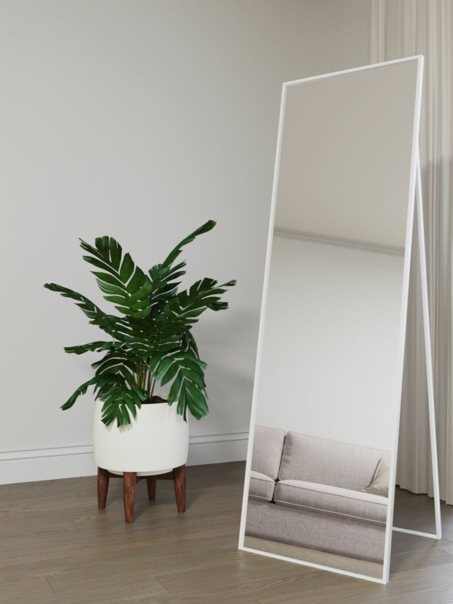 Зеркало настенное 161х50 см. BLX MIRROR интерьерное в алюминиевой раме напольное, Белое