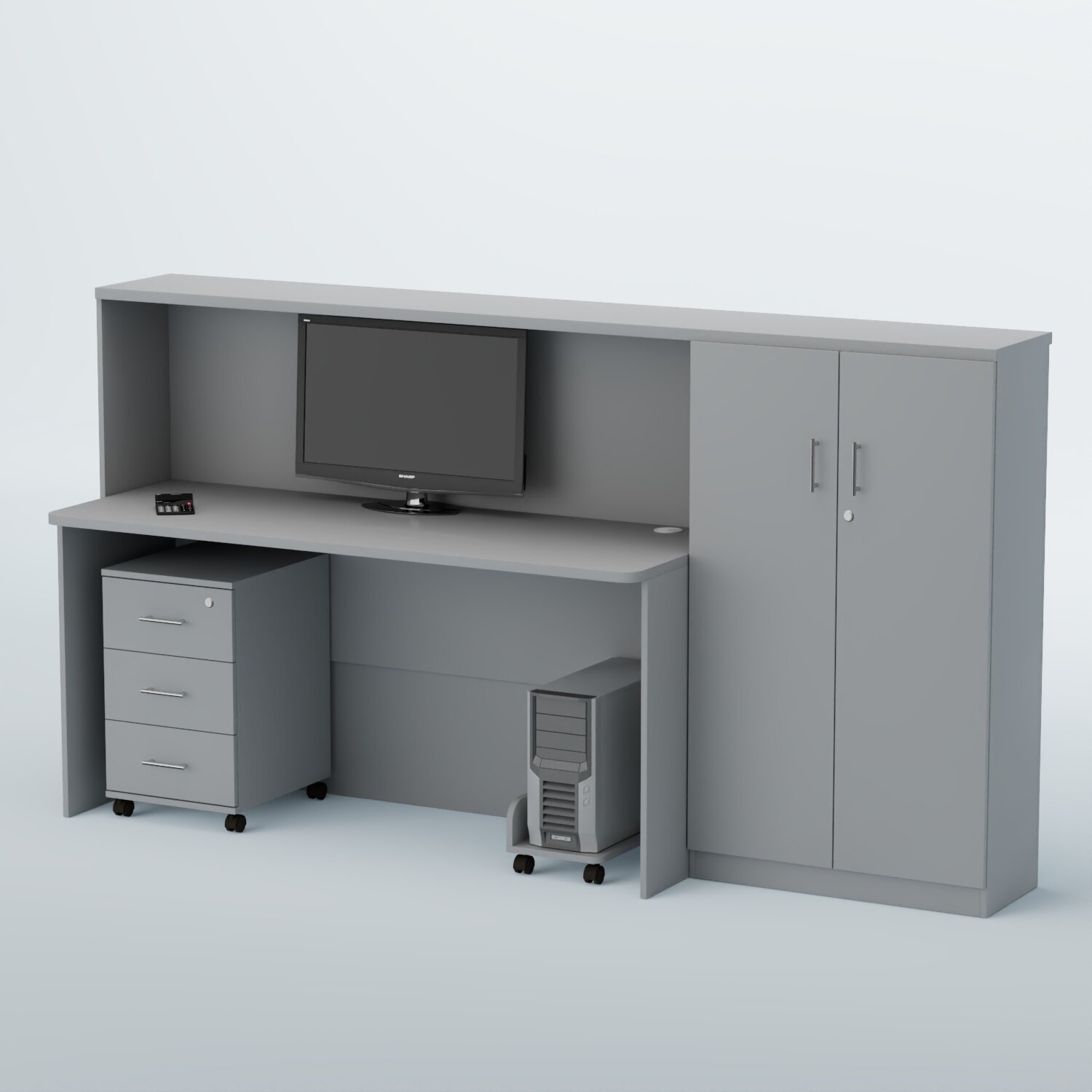 Ресепшн с тумбами и фасадными планками вега №6Д, Серый. Производство товара - компания ТОБ.