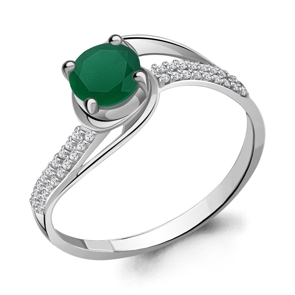 Кольцо, серебро, 925 проба, агат, фианит