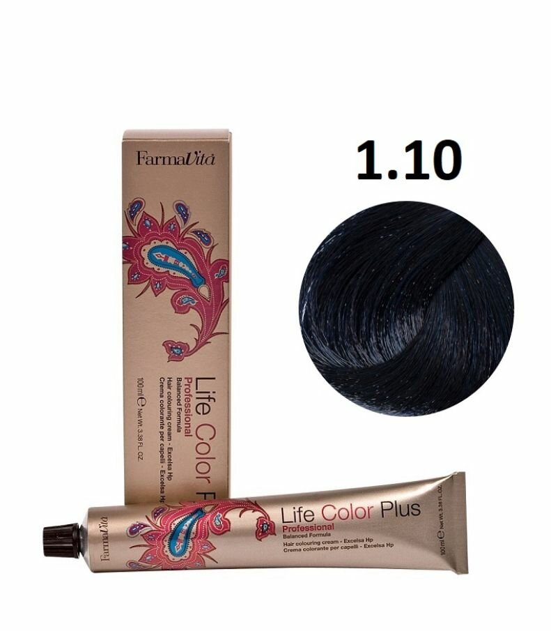 Крем-краска для волос Farmavita Life Color Plus 1.10 иссиня черный, 100 мл