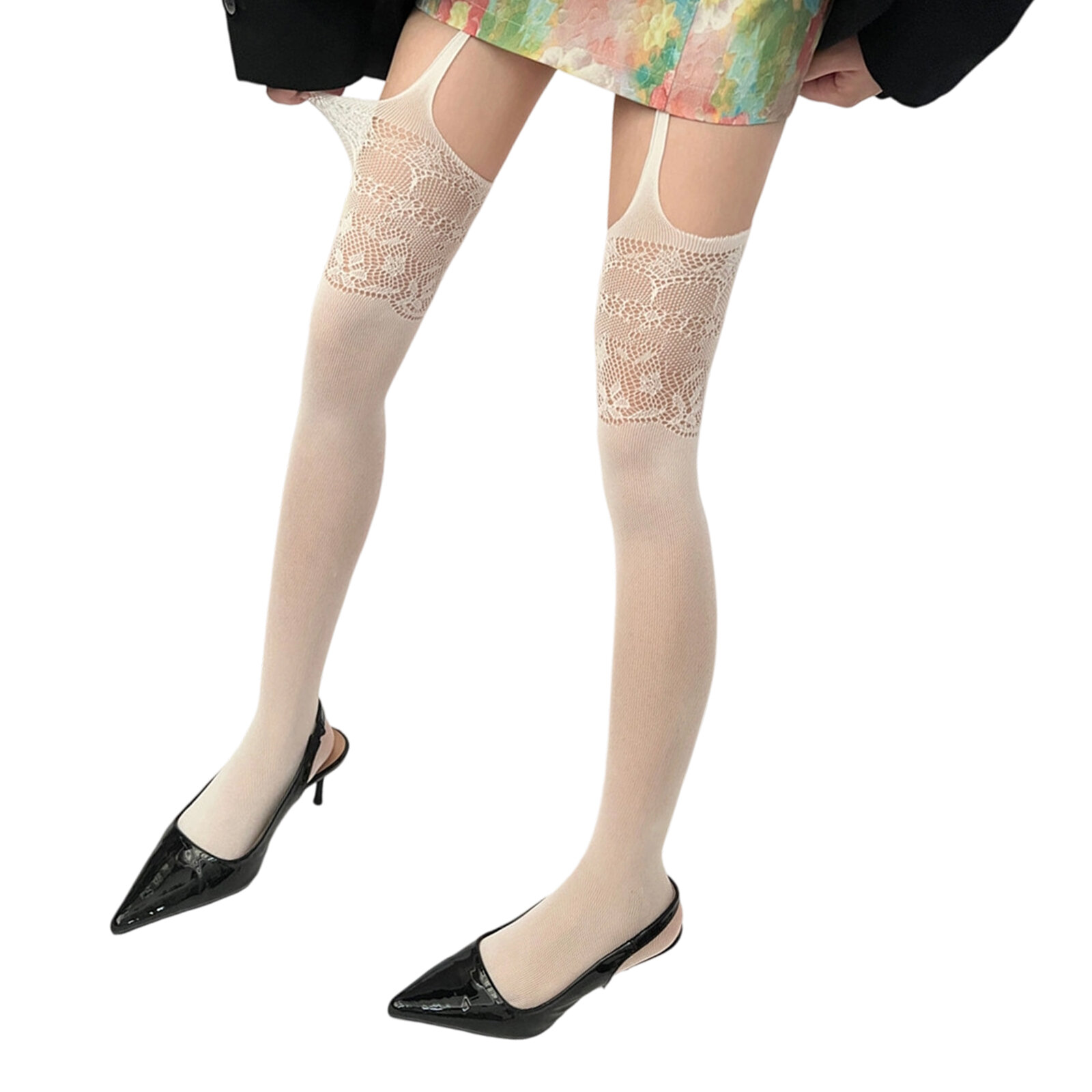 Сетчатые чулки до бедра узорчатые колготки с подвязками
