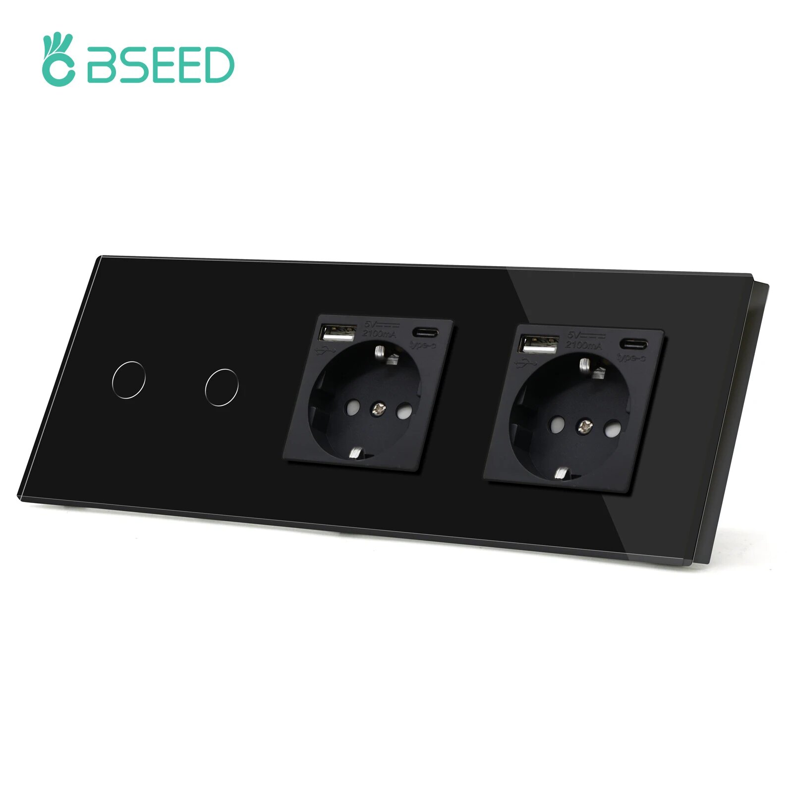 Сенсорные выключатели BSEED 1/2/3 Gang черные, 2G 2Type-c Sockets, Европейский стандарт