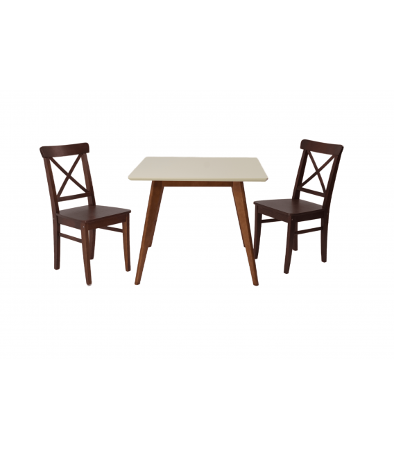 Стол Сканди М 90 орех/слоновая кость со стульями Ингольф орех
