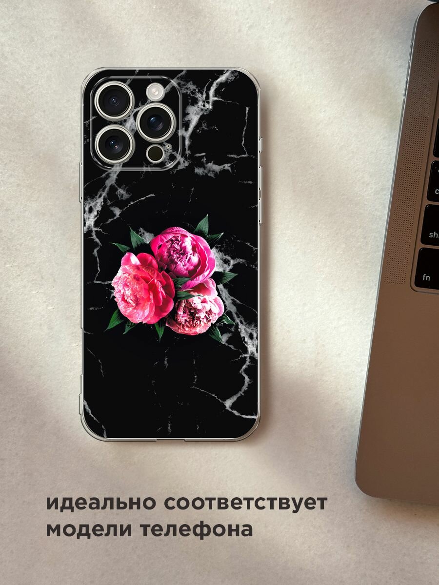 Чехол на Apple iPhone 16 Pro Max / Айфон 16 Про Макс с принтом "Букет на черном мраморе" — фото 1
