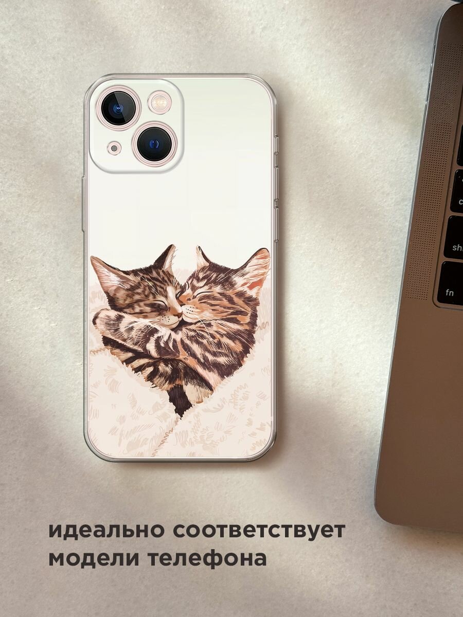Чехол на Apple iPhone 13 mini / Айфон 13 мини с принтом "Влюбленные котейки - 14 февраля" — фото 1