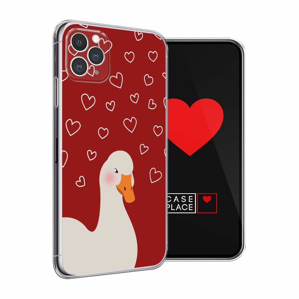 Чехол на Apple iPhone 11 Pro Max / Айфон 11 Про Макс с принтом "Влюблённый гусь 1 - 14 февраля" — фото 1