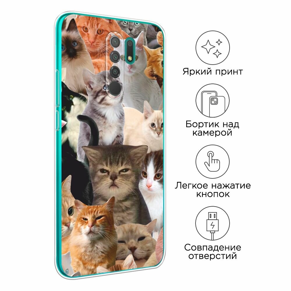 Чехол на Xiaomi Redmi 9 / Сяоми Редми 9 с принтом "Коты из мемов" — фото 1