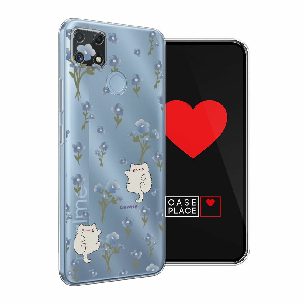 Чехол на Realme C25/C25s / Реалми С25/C25s с принтом "Gentle cats", прозрачный — фото 1