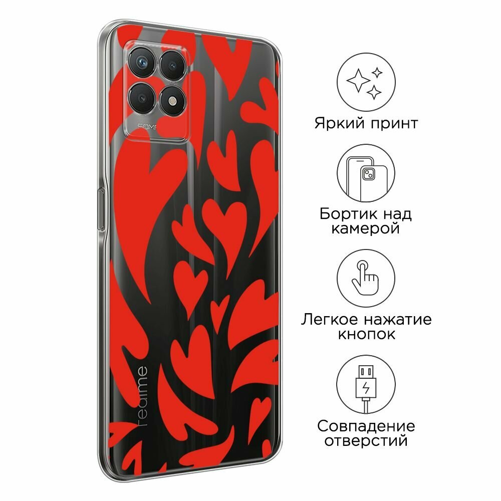 Чехол на Realme 8i / Реалми 8i с принтом "Crazy hearts 2 - 14 февраля", прозрачный — фото 1
