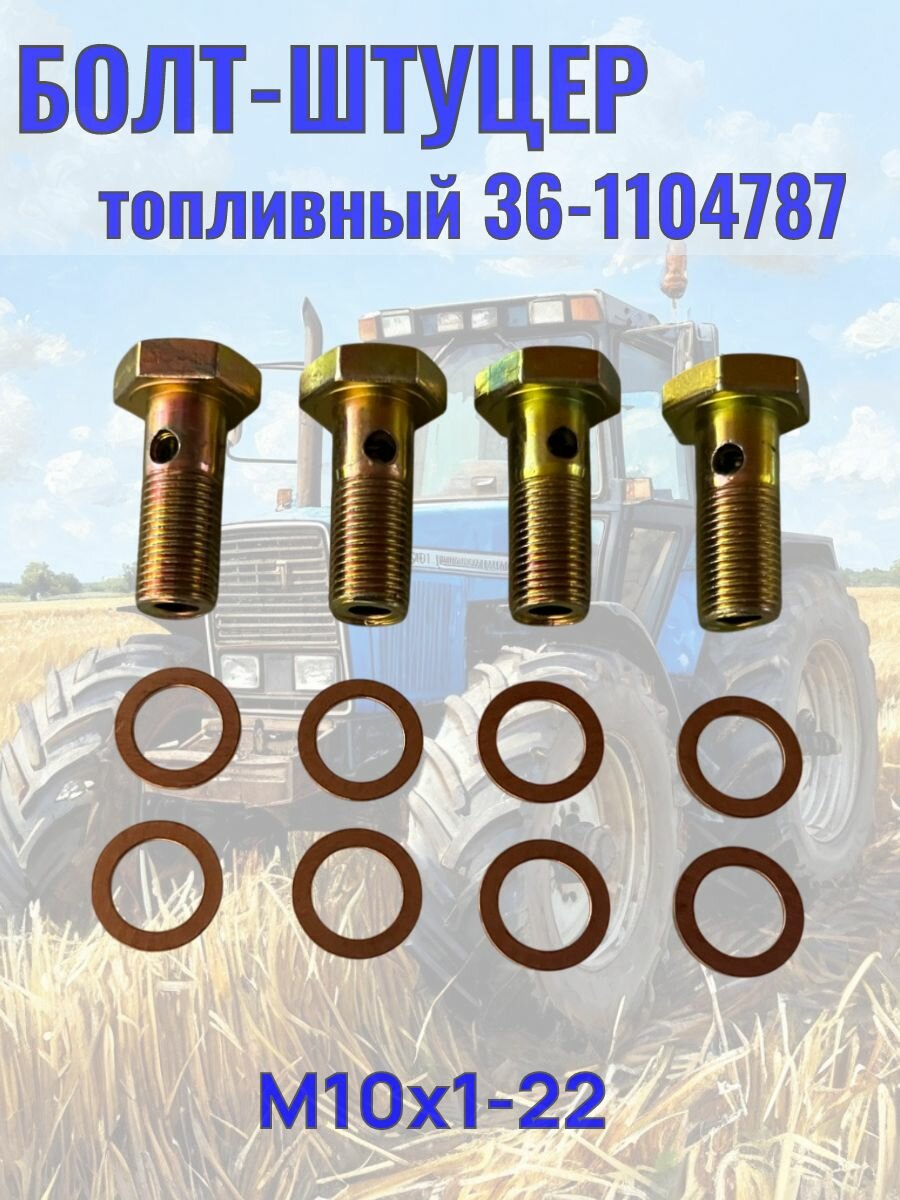 Болт-штуцер топливный М10х1-22, 36-1104787 (4 шт, с шайбами)