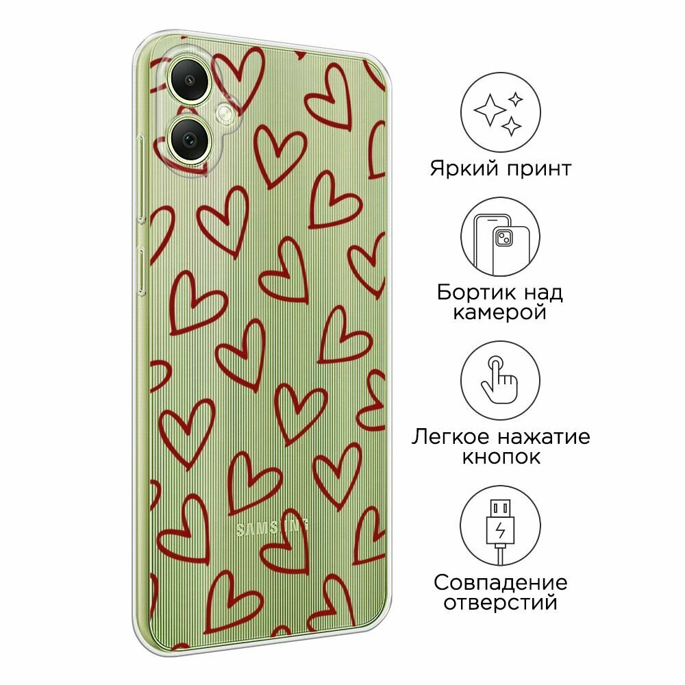 Чехол на Samsung Galaxy A05 / Самсунг Галакси A05 с принтом "Little hearts doodles 2 - 14 февраля", прозрачный — фото 1