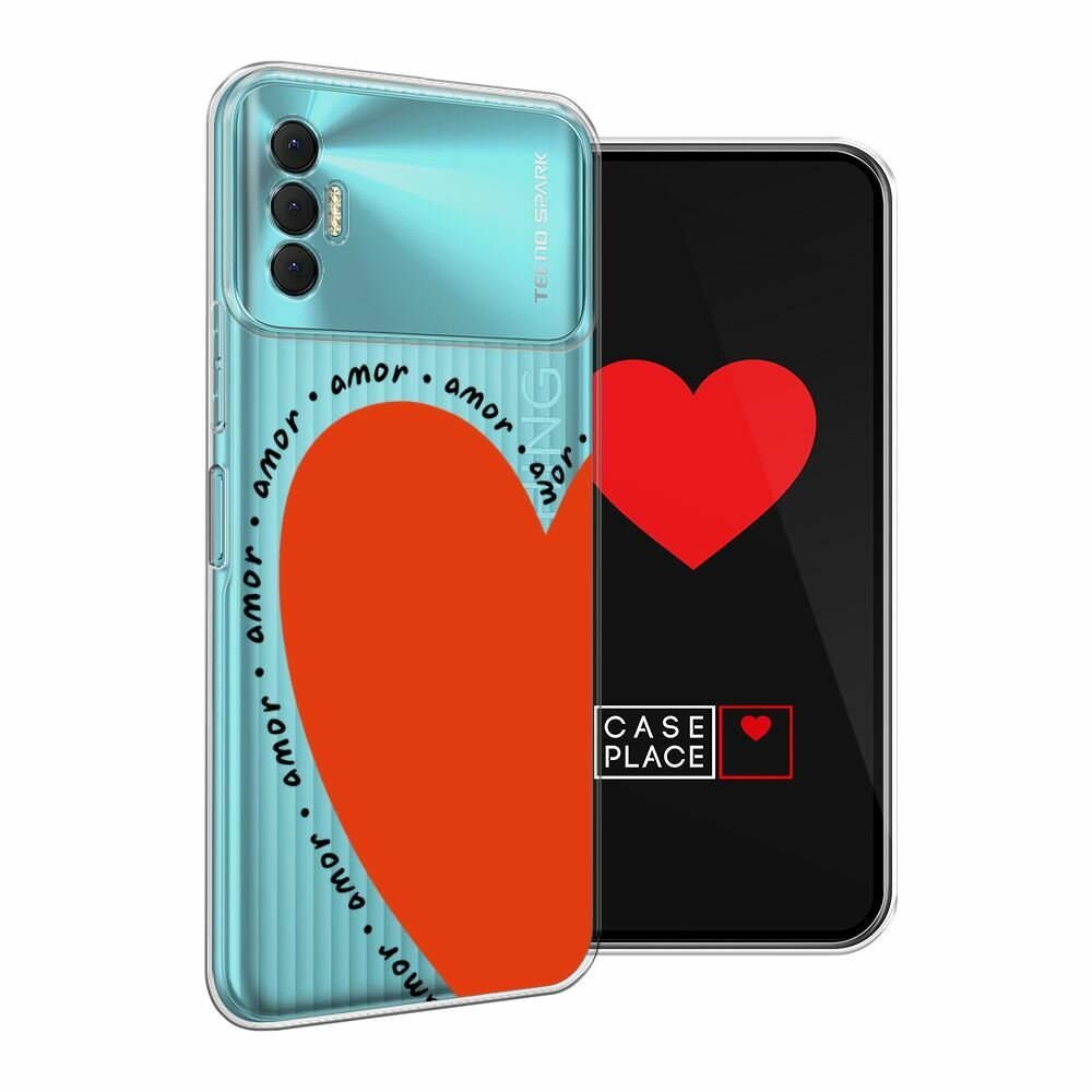 Чехол на Tecno Spark 8P / Техно Спарк 8P с принтом "amor heart 2 - 14 февраля", прозрачный — фото 1