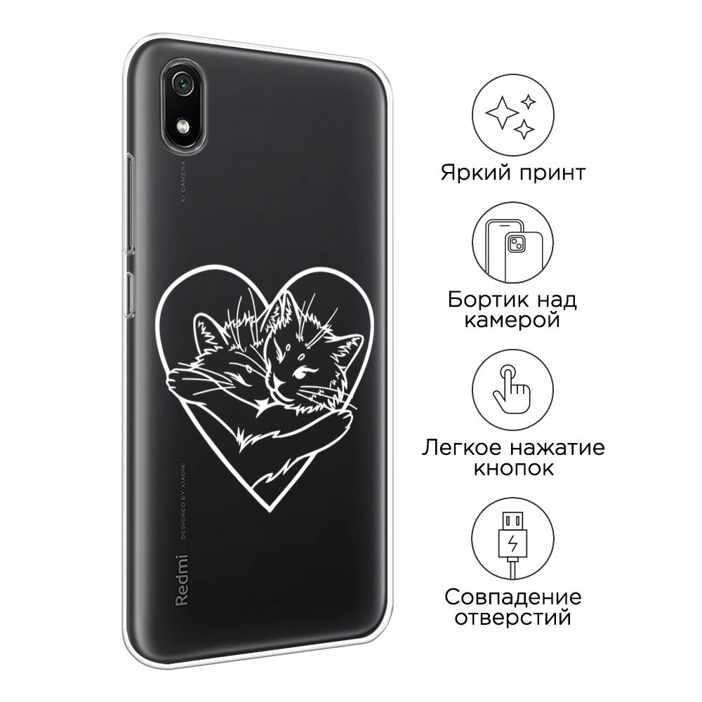 Чехол на Xiaomi Redmi 7A / Сяоми Редми 7А с принтом "Влюблённые котики рисунок 2 - 14 февраля", прозрачный — фото 1
