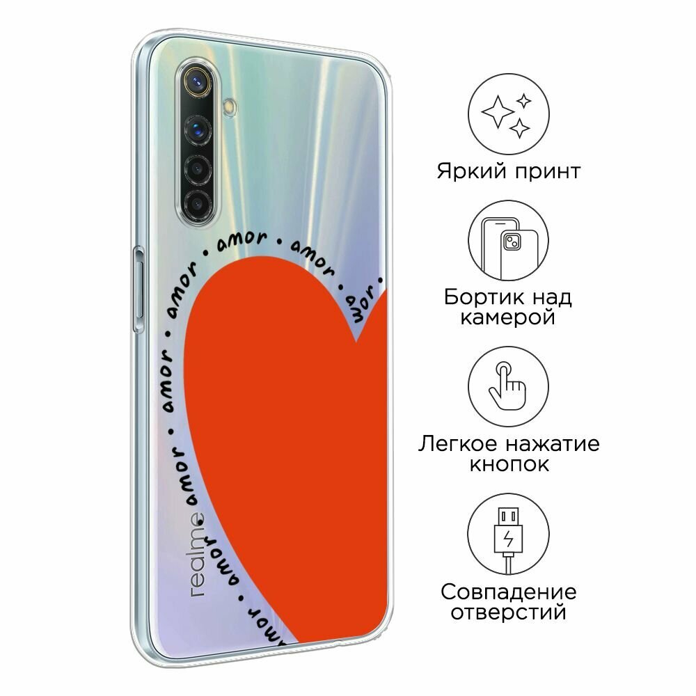 Чехол на Realme 6 / Реалми 6 с принтом "amor heart 2 - 14 февраля", прозрачный — фото 1
