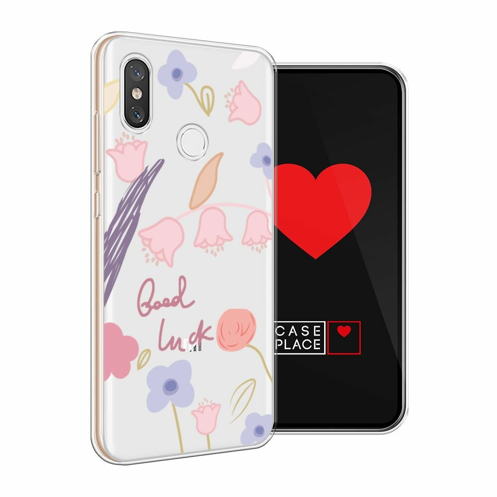 Чехол на Xiaomi Mi 8 / Сяоми Ми 8 с принтом "Lucky flowers", прозрачный — фото 1