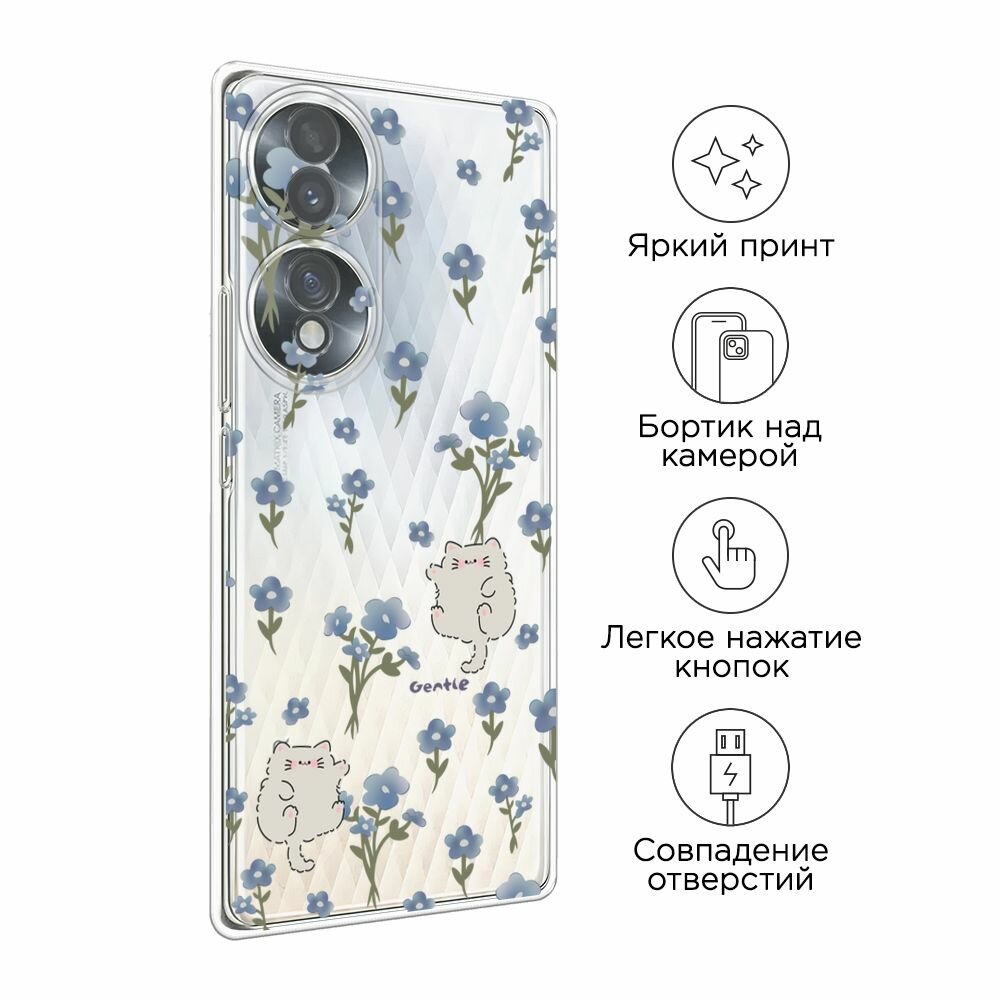 Чехол на Honor 70 / Хонор 70 с принтом "Gentle cats", прозрачный — фото 1
