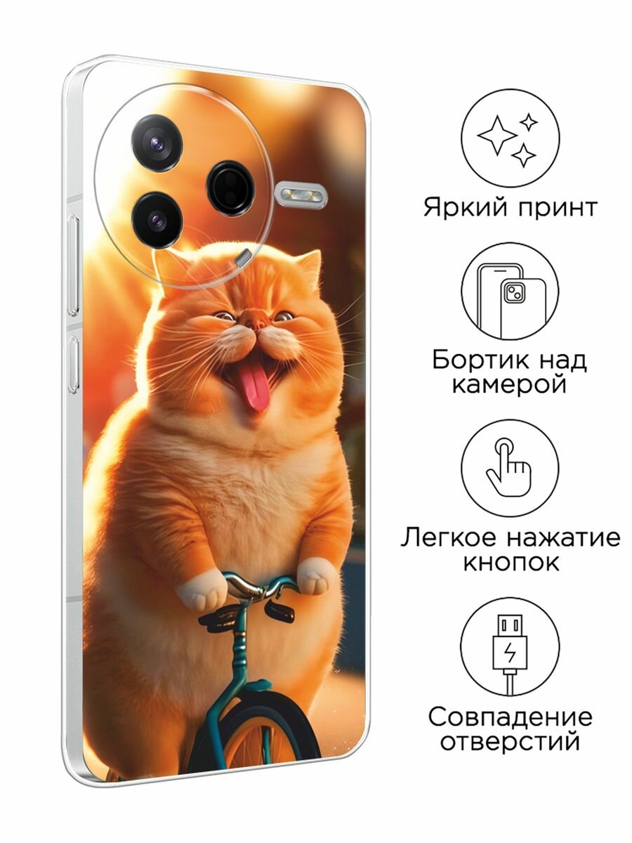 Чехол на Poco F7 Pro / Поко F7 Про с принтом "Кот на велике" — фото 1